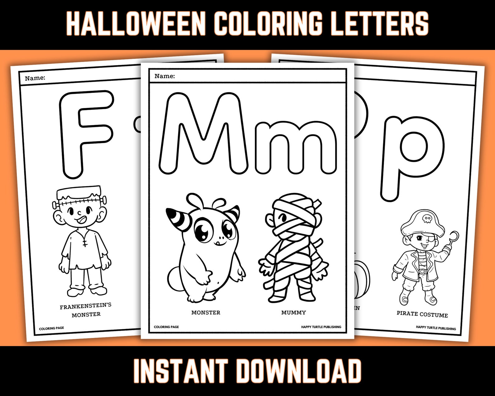Halloween Alphabet Coloring Pages, Learning Letters, Recognizing ...
