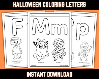Halloween Alphabet Coloring Pages, Learning Letters, Recognizing ...
