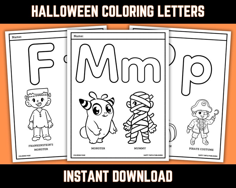 Halloween Alphabet Coloring Pages, Learning Letters, Recognizing ...