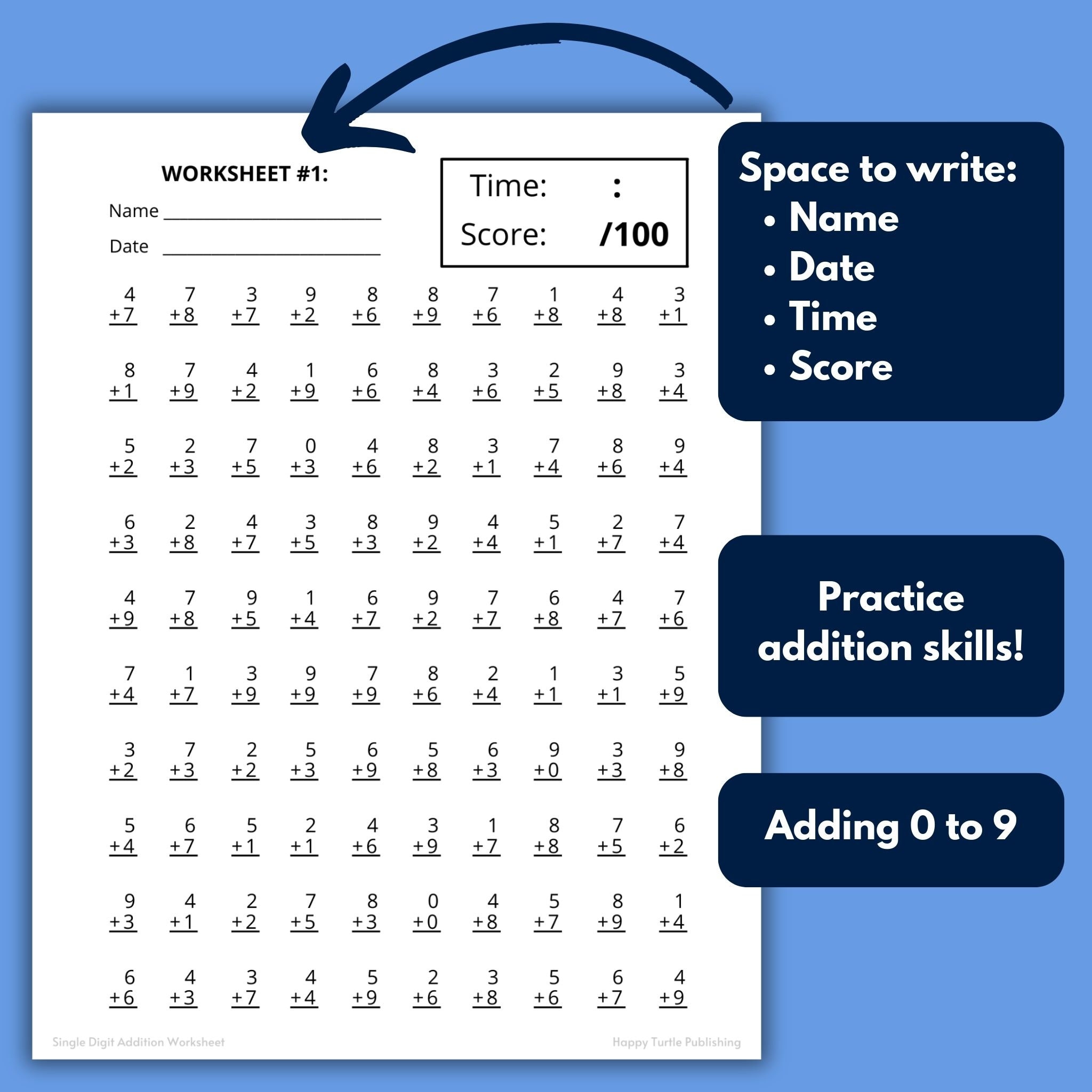 Single Digit Addition Worksheets | Ages 5 to 7 | 25 Sheets | Printable ...
