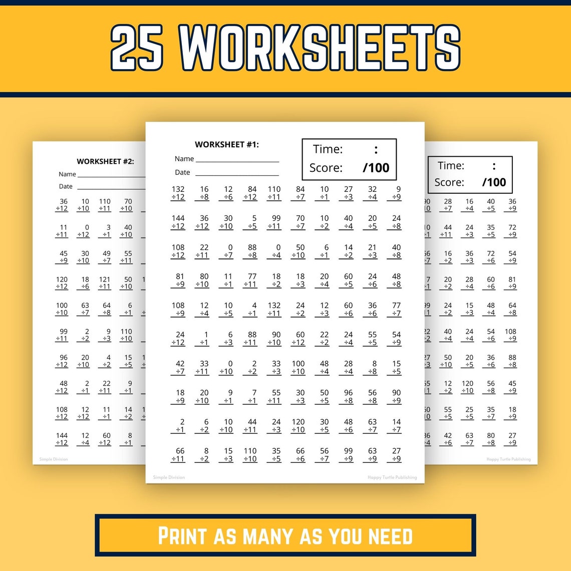 Simple Division Worksheets, Division Facts 0 to 12 Times Table, 3rd 4th ...