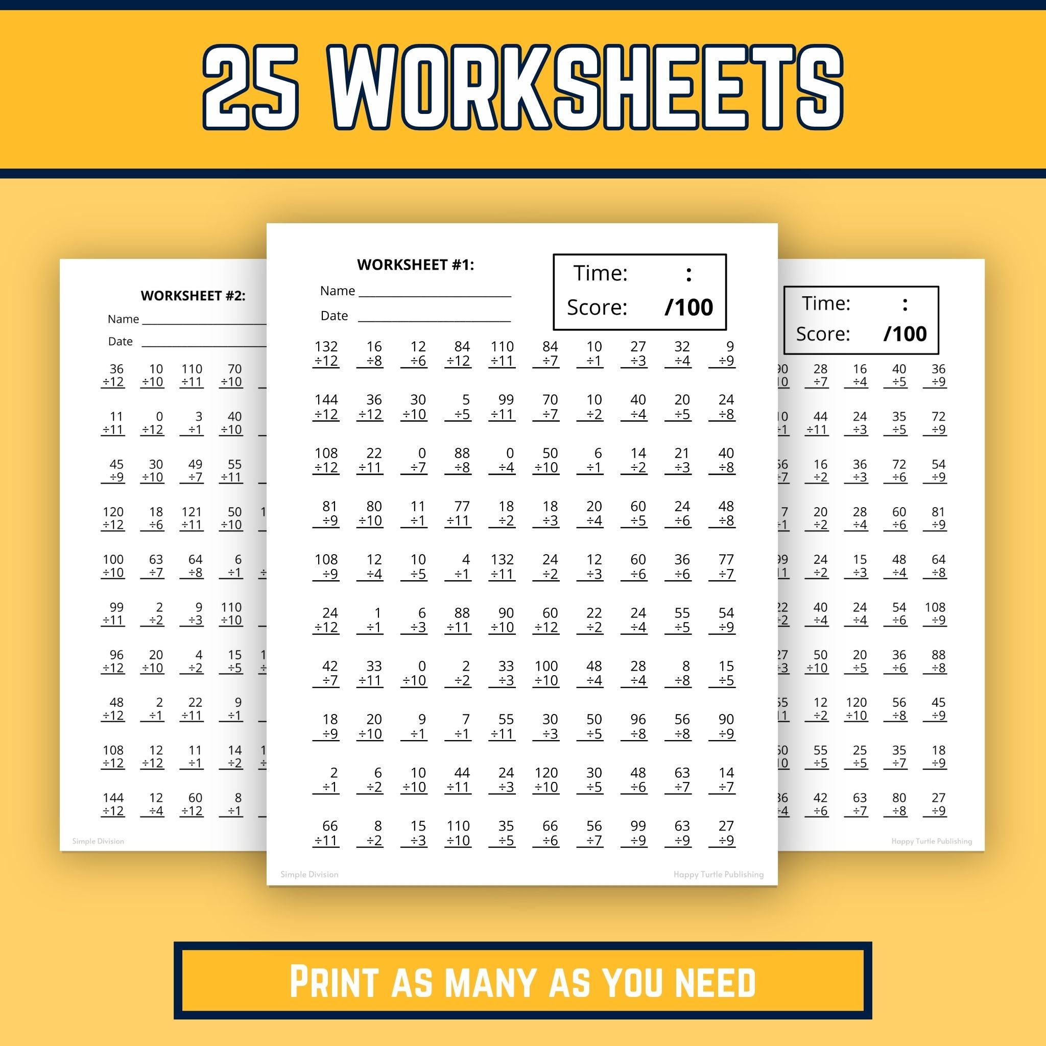 Simple Division Worksheets, Division Facts 0 to 12 Times Table, 3rd 4th ...