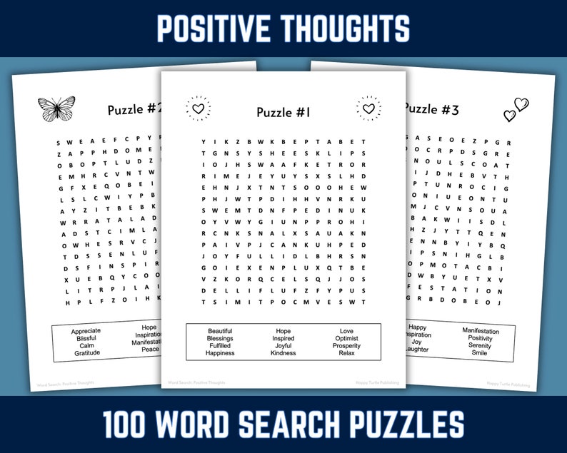 100 Printable Word Search Puzzles Positive Thoughts - Etsy