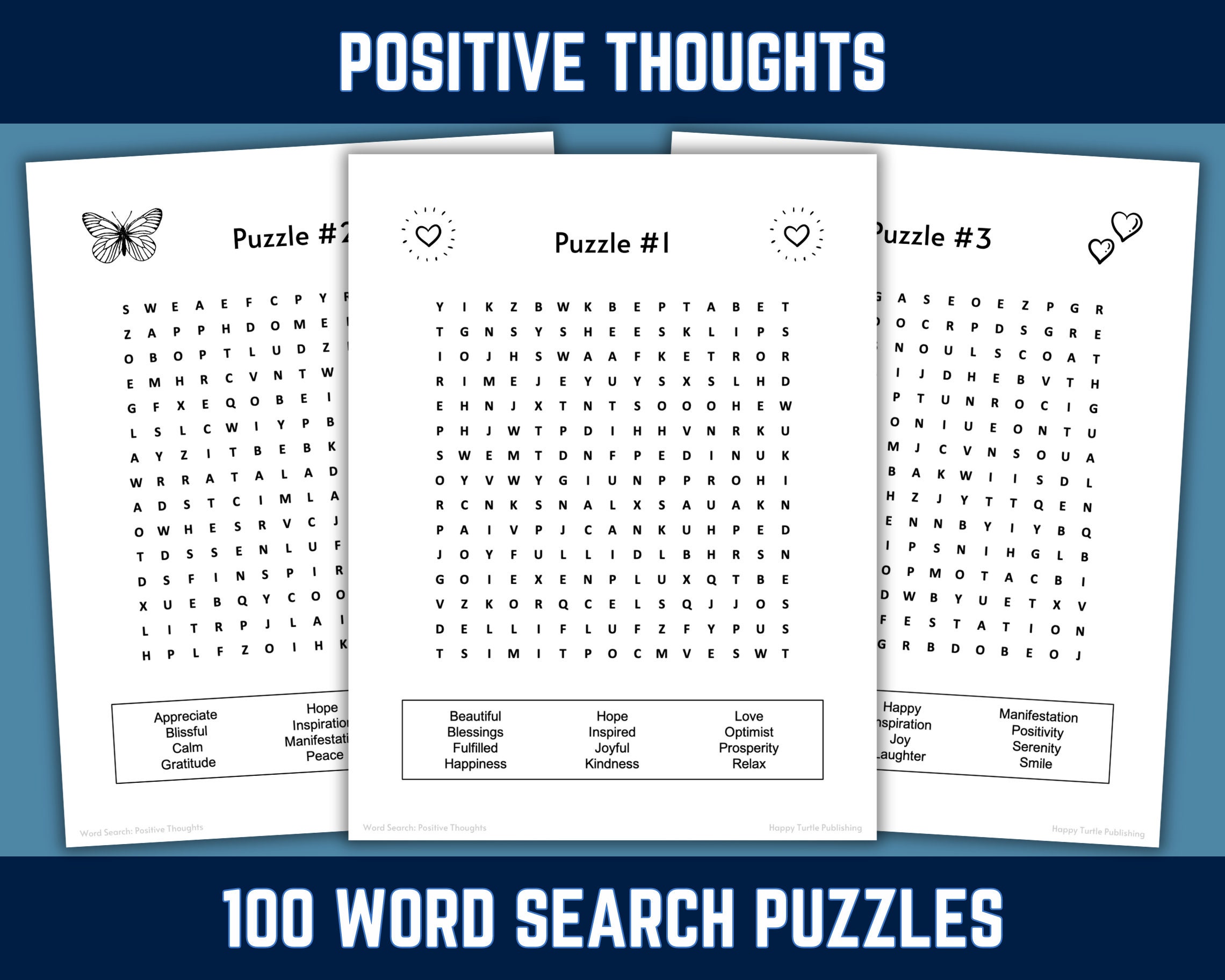 100 Printable Word Search Puzzles Positive Thoughts - Etsy