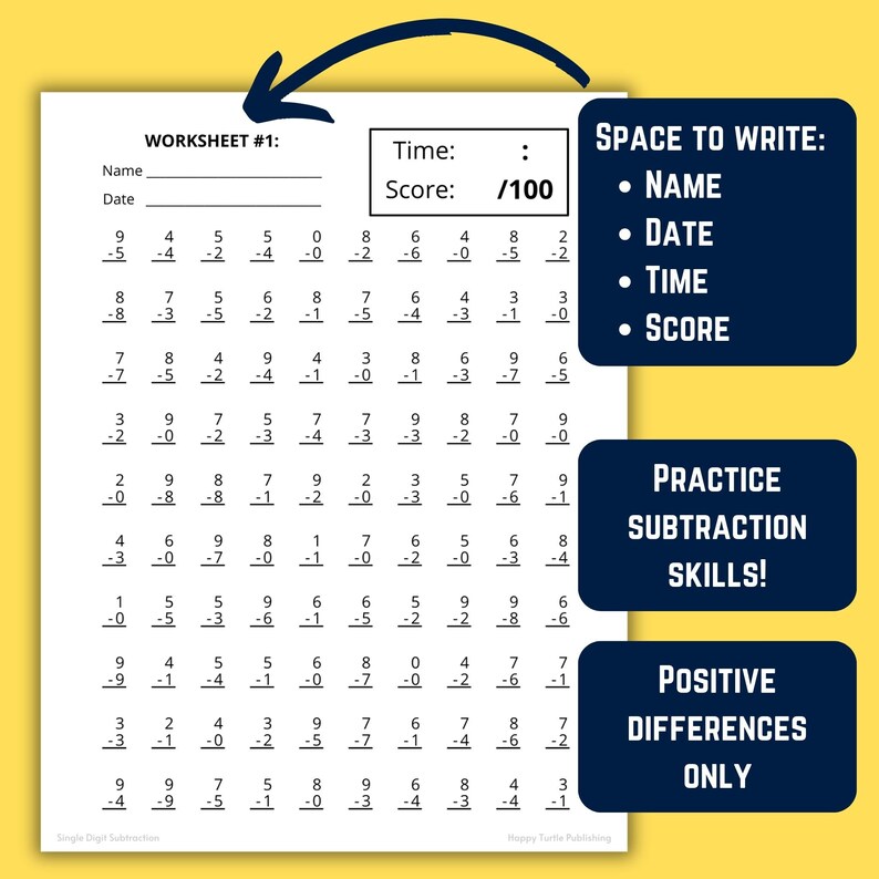 Printable Subtraction Worksheets With Answers, Subtracting Single Digit ...
