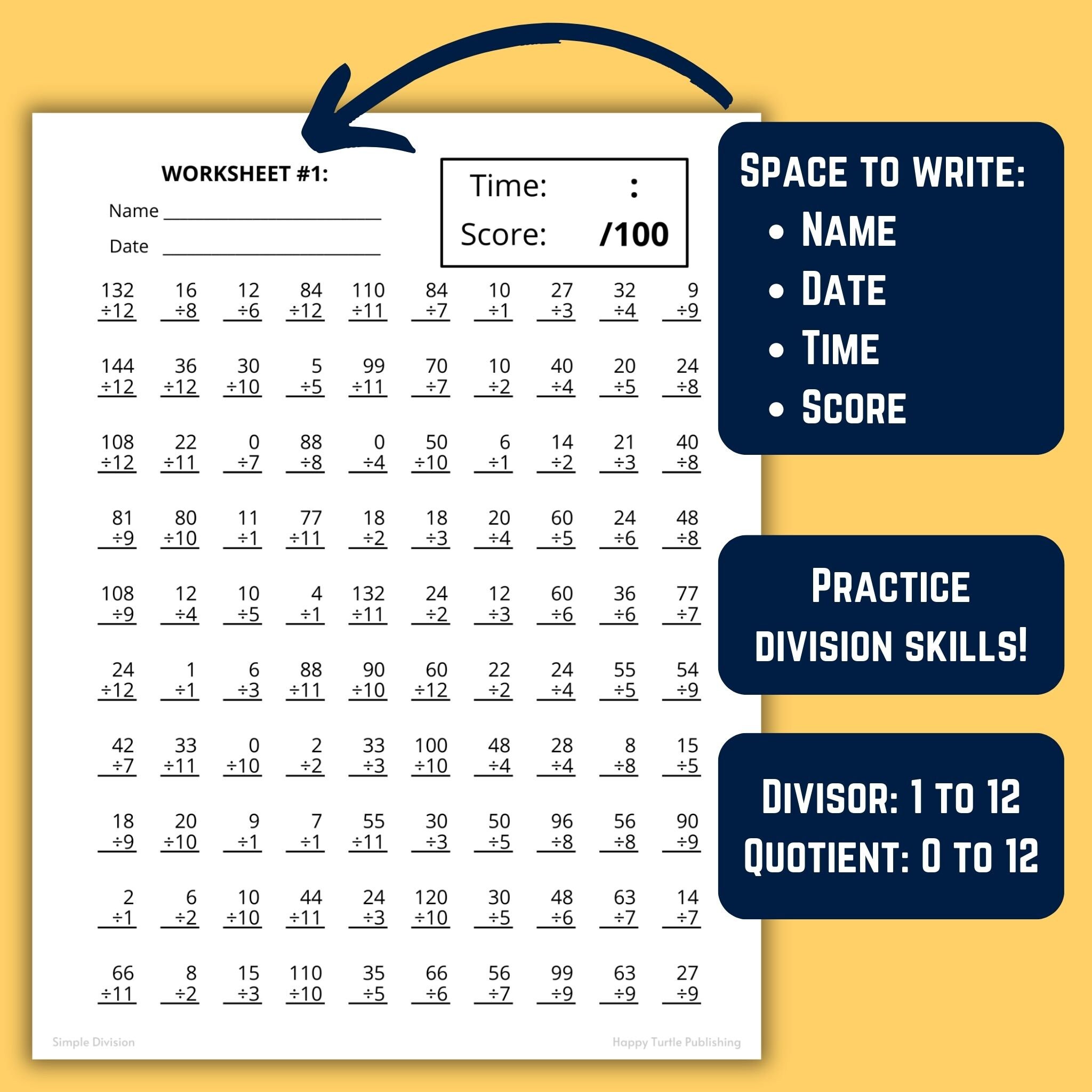 Simple Division Worksheets, Division Facts 0 to 12 Times Table, 3rd 4th ...