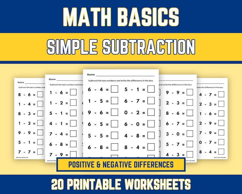 20 Printable Subtraction Worksheets, Fill in the Blank Single Digits 0 ...