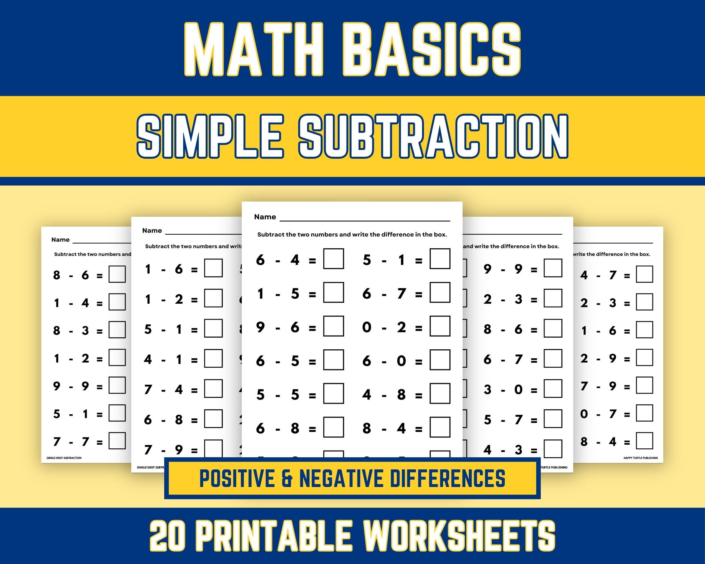 20 Printable Subtraction Worksheets, Fill in the Blank Single Digits 0 ...
