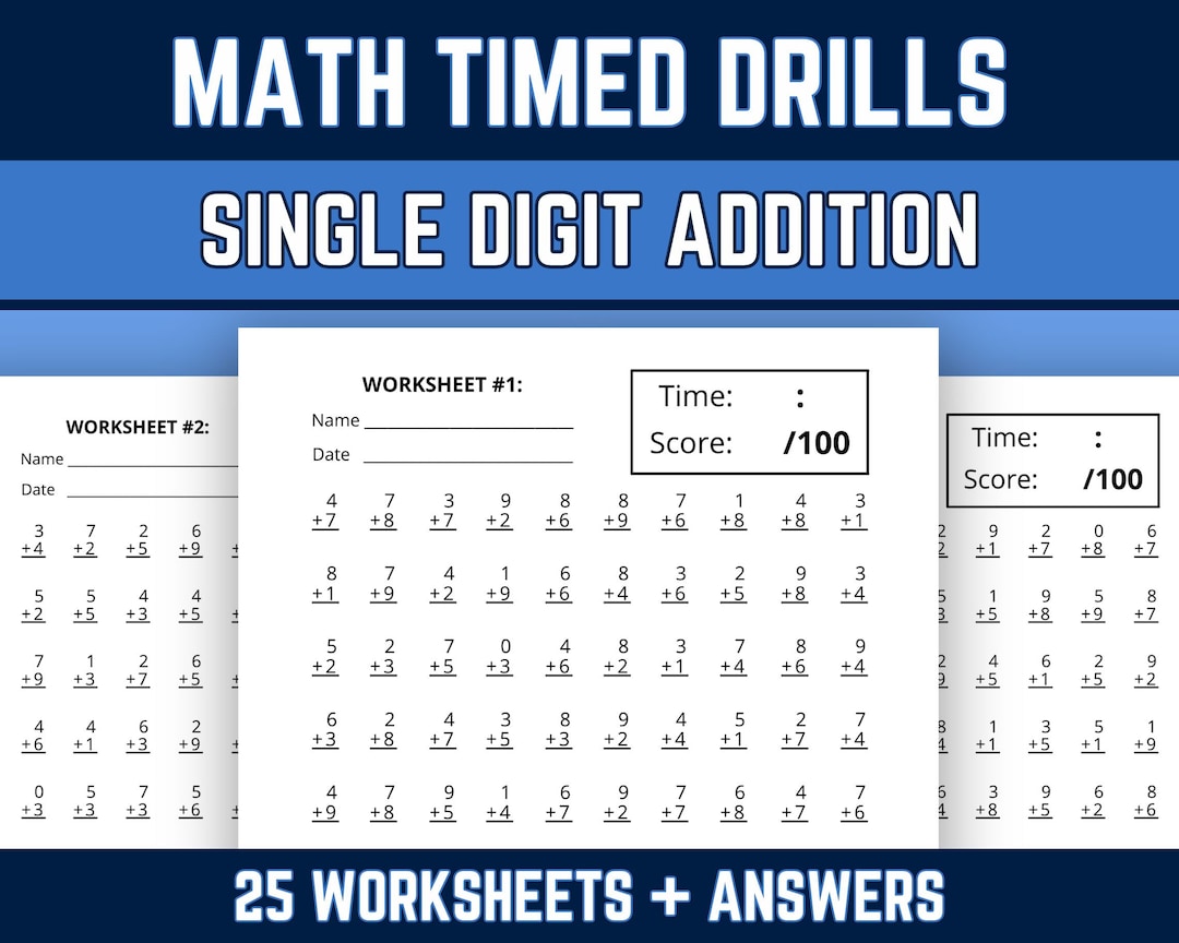 Single Digit Addition Worksheets | Ages 5 to 7 | 25 Sheets | Printable ...