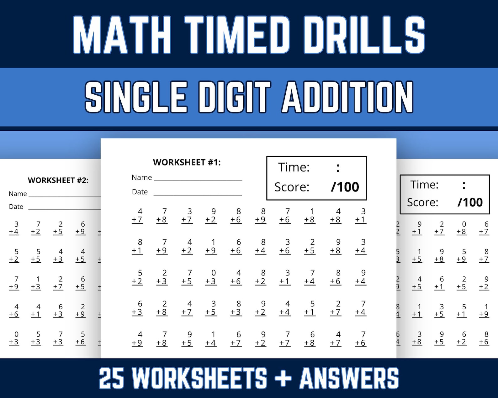 Single Digit Addition Worksheets | Ages 5 to 7 | 25 Sheets | Printable ...