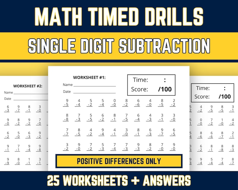 Printable Subtraction Worksheets With Answers, Subtracting Single Digit ...