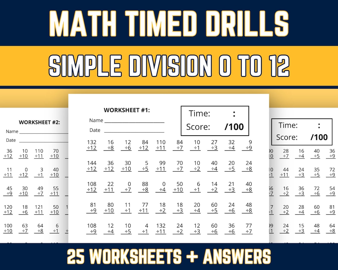 Simple Division Worksheets, Division Facts 0 to 12 Times Table, 3rd 4th ...