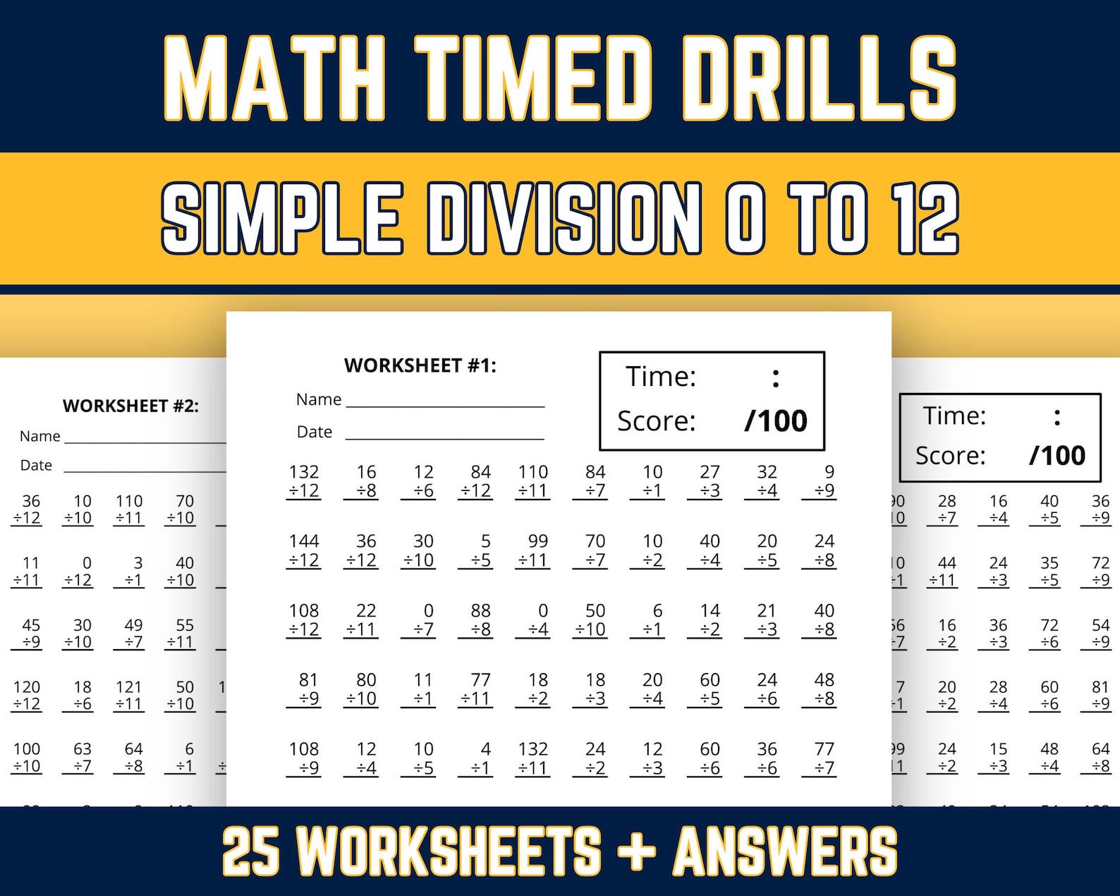 Simple Division Worksheets, Division Facts 0 to 12 Times Table, 3rd 4th ...