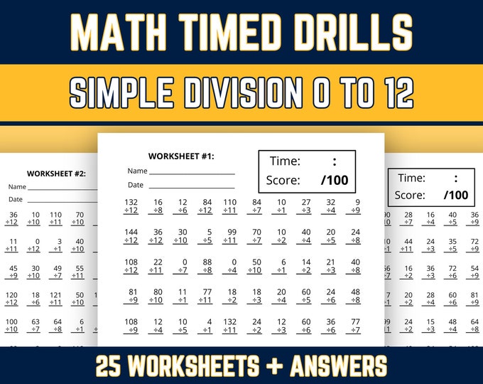 Simple Division Worksheets, Division Facts 0 to 12 Times Table, 3rd 4th ...