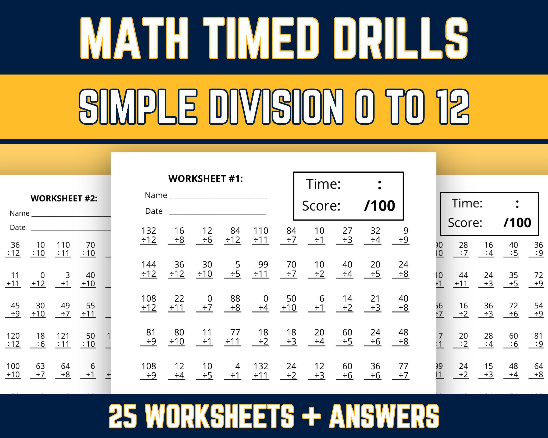 Simple Division Worksheets, Division Facts 0 to 12 Times Table, 3rd 4th ...