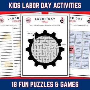 Labor Day Kids Activity Pack Printable Coloring Puzzles Games - Etsy