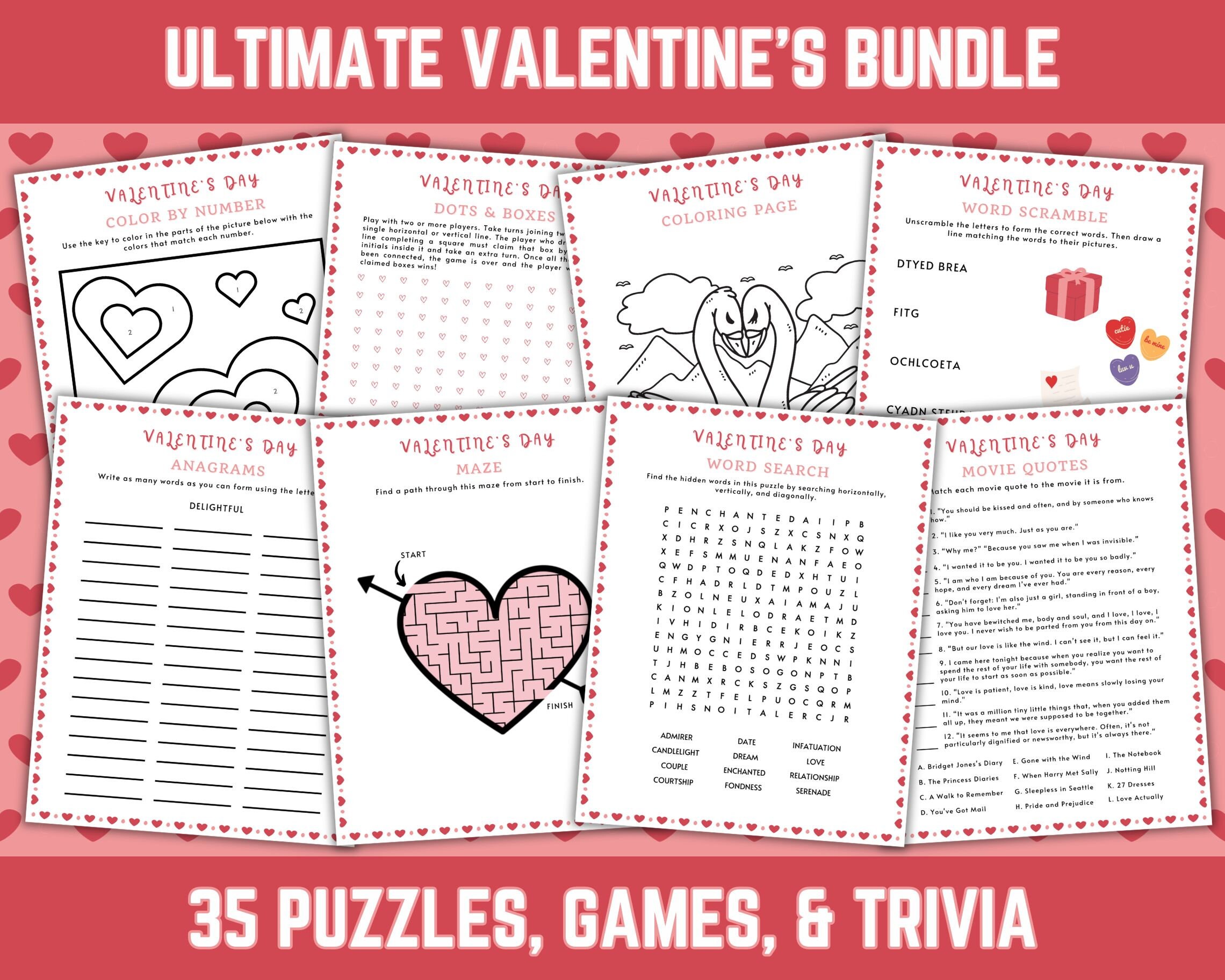 Ultimate Valentine's Day Bundle, Printable Trivia Games Quizzes, Party ...