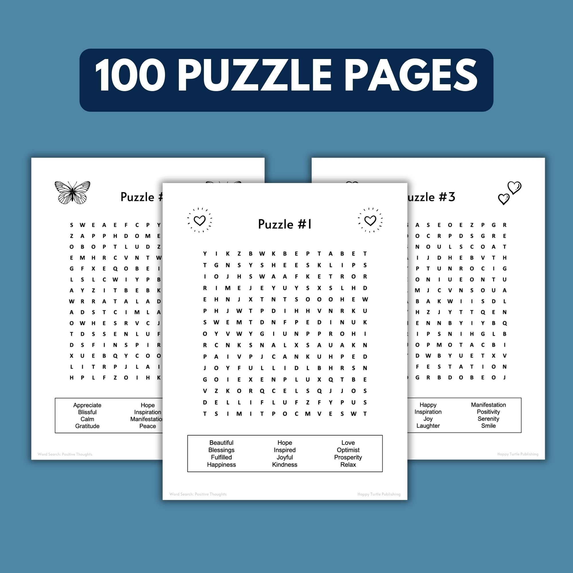 100 Printable Word Search Puzzles, Positive Thoughts, Uplifting Words ...