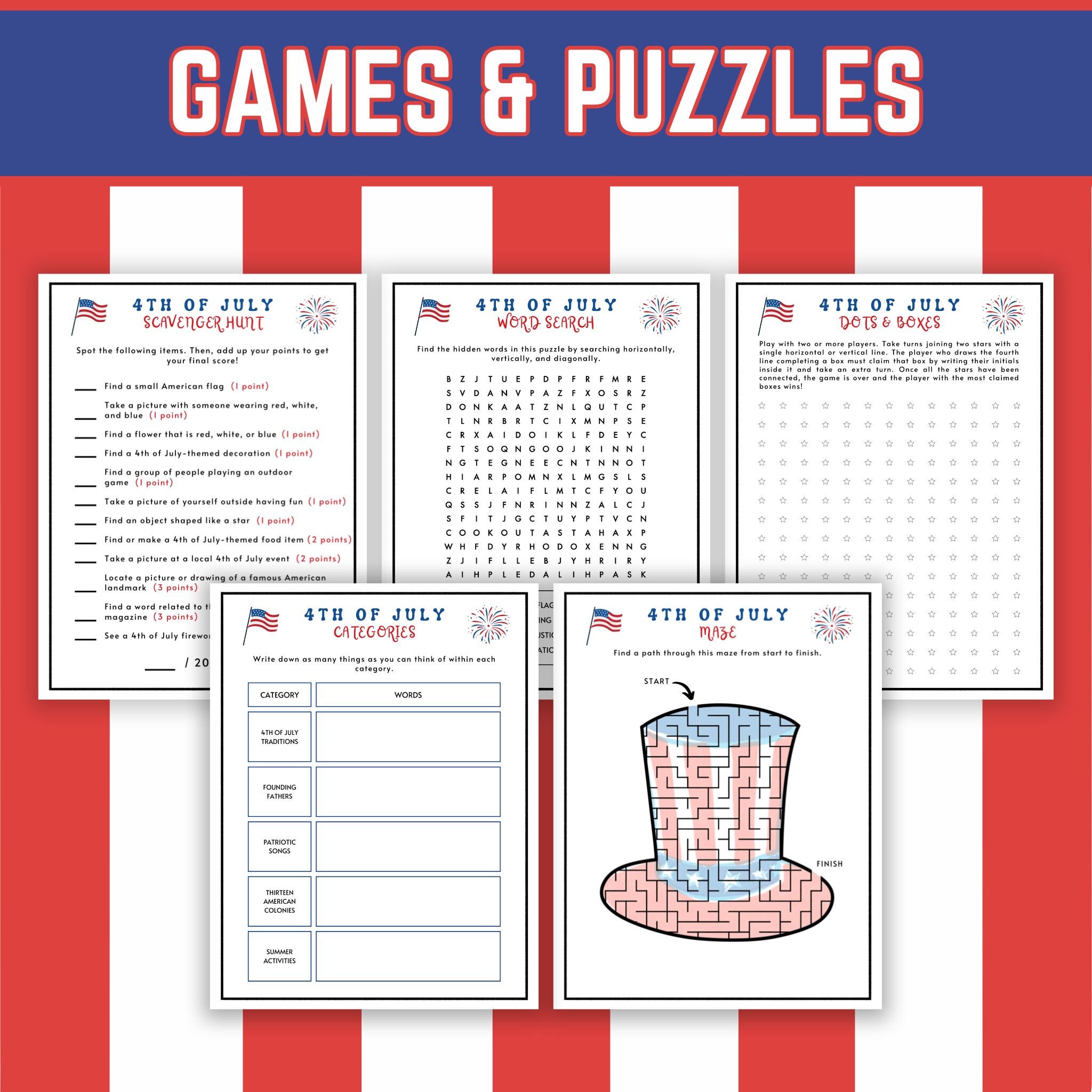 4th of July Independence Day Activity Pack, Printable Party Games ...