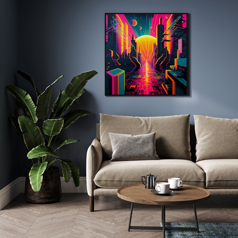 Sunset Dawn of the 80s Poster 80s Retro Scifi Painting Art Mural ...