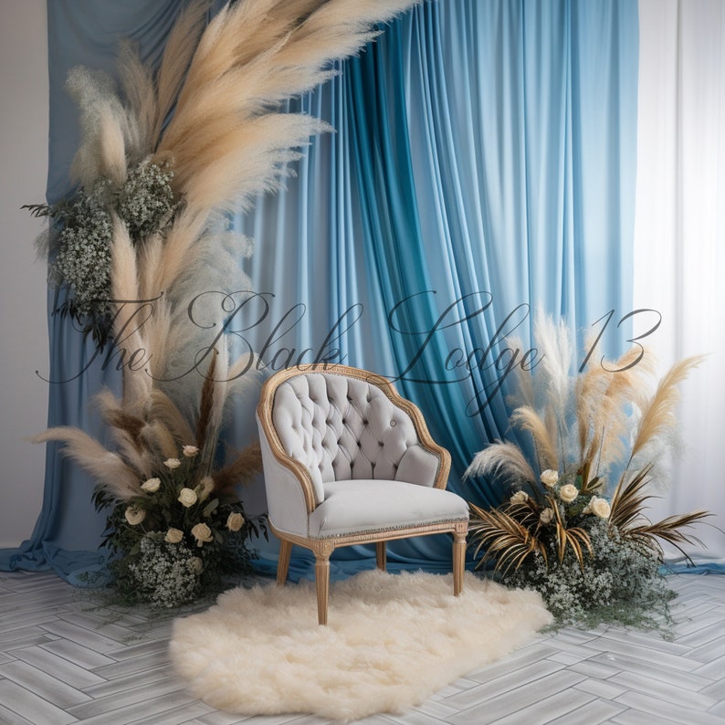 12 Blue Pampas Set Backdrops Digitally Painted Backgrounds - Etsy