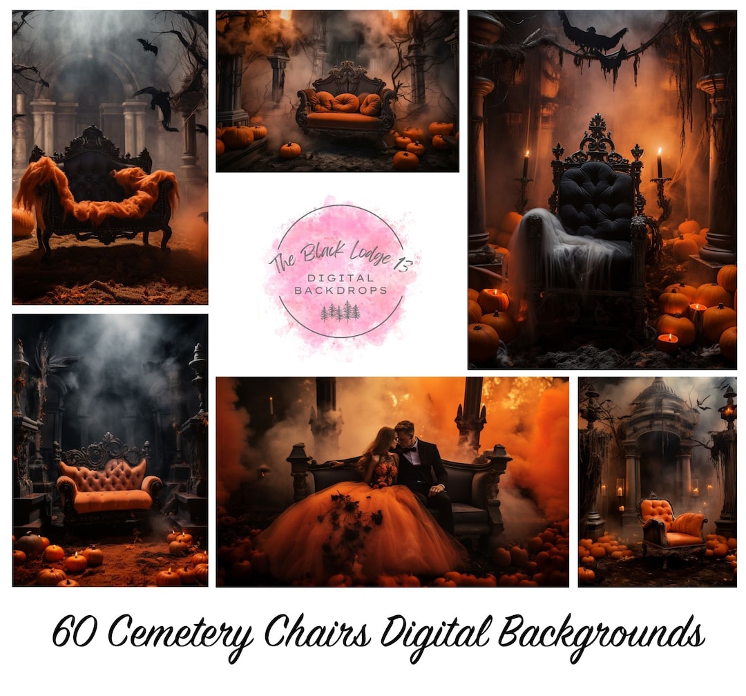 60 Halloween Spooky Cemetery Chairs Digital Backgrounds - Etsy