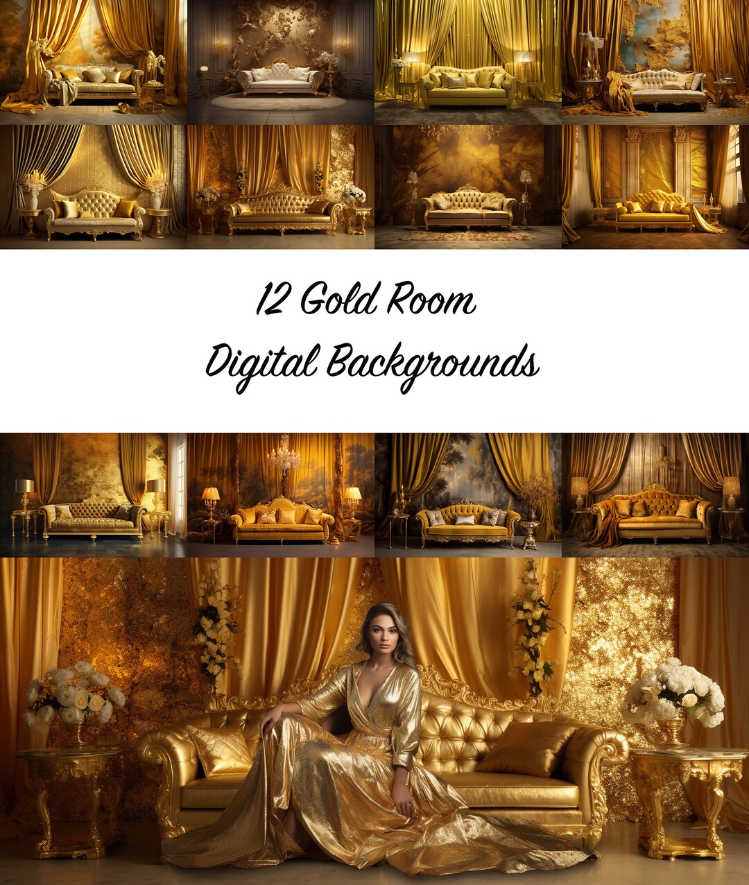 12 Gold Room Backgrounds Digital Backdrops - Etsy
