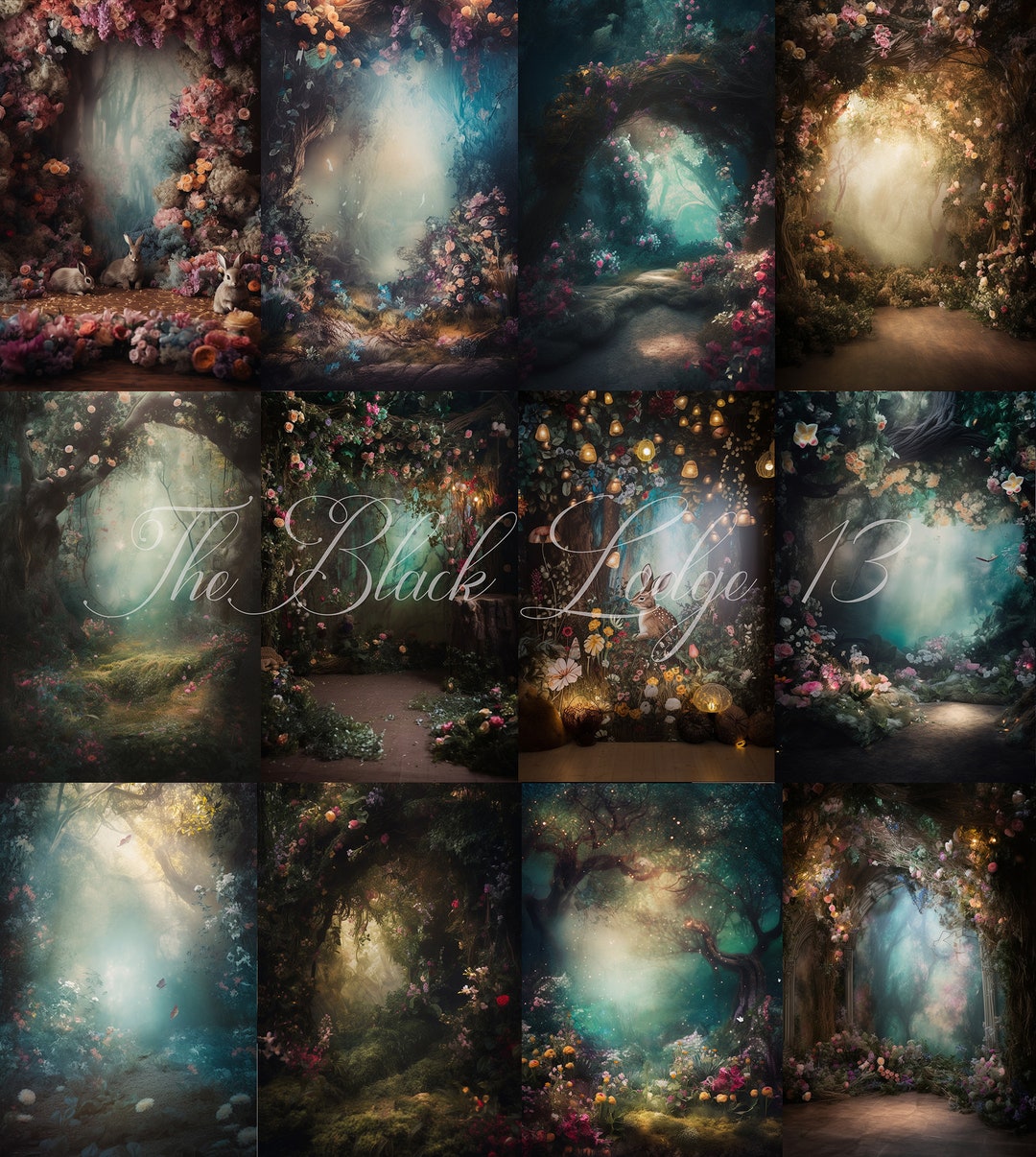 12 Enchanted Floral Forest Backgrounds Digital Backgrounds Instant ...