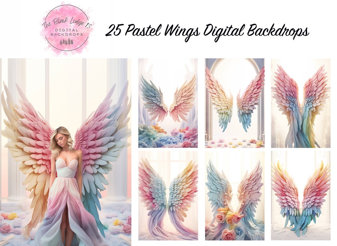 25 Pastel Wings Digital Backgrounds - Instant Download - Etsy