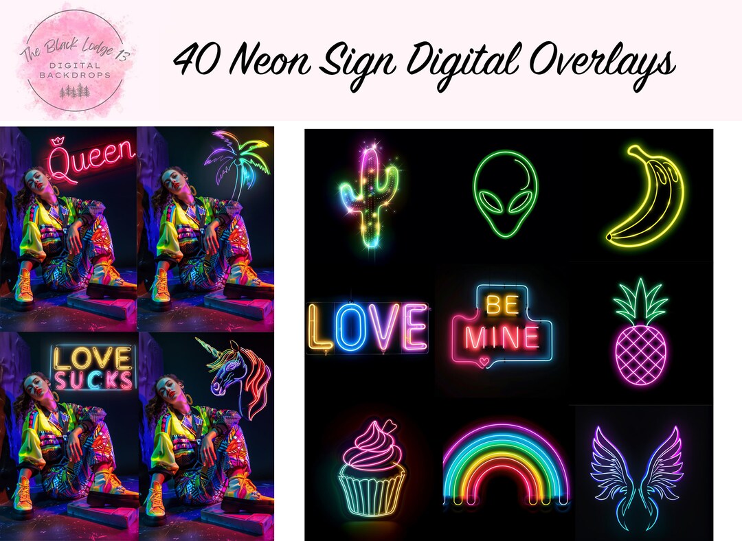 40 Neon Sign Overlays Photo Textures - Etsy