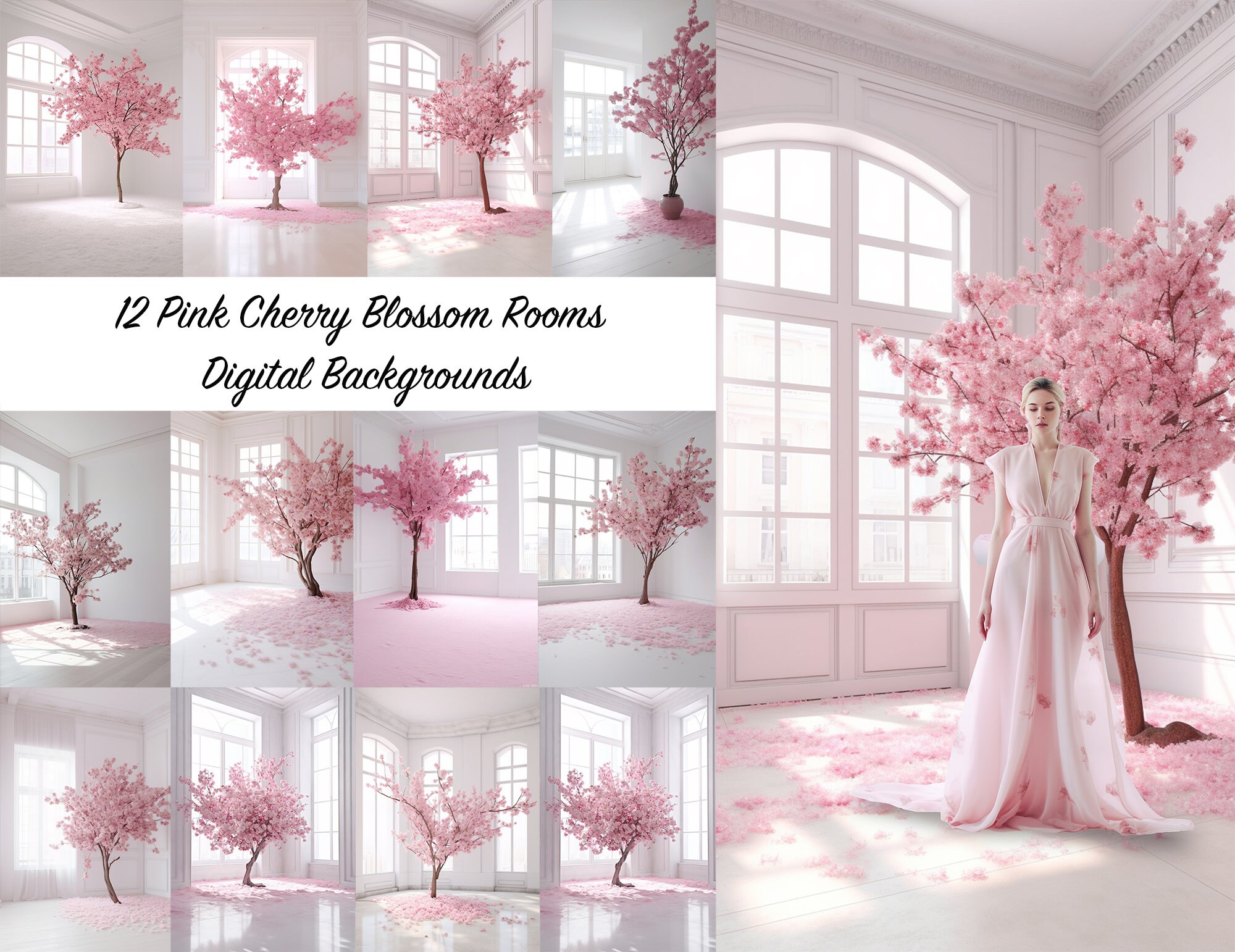 12 Pink Cherry Blossom Rooms Backgrounds Digital Backdrops - Etsy