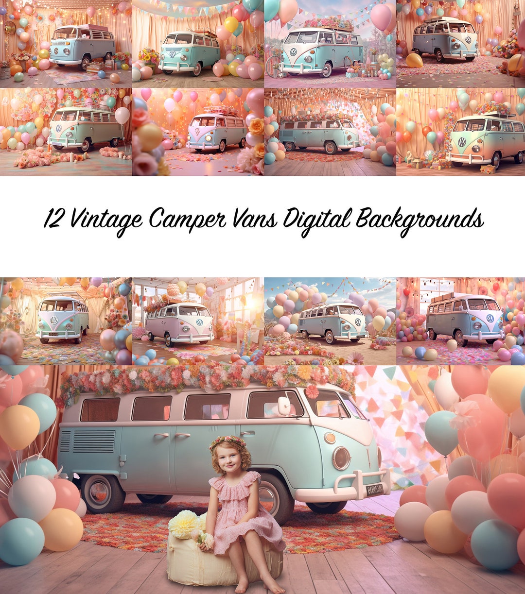 12 Vintage Camper Van Backgrounds Digital Backdrops - Etsy