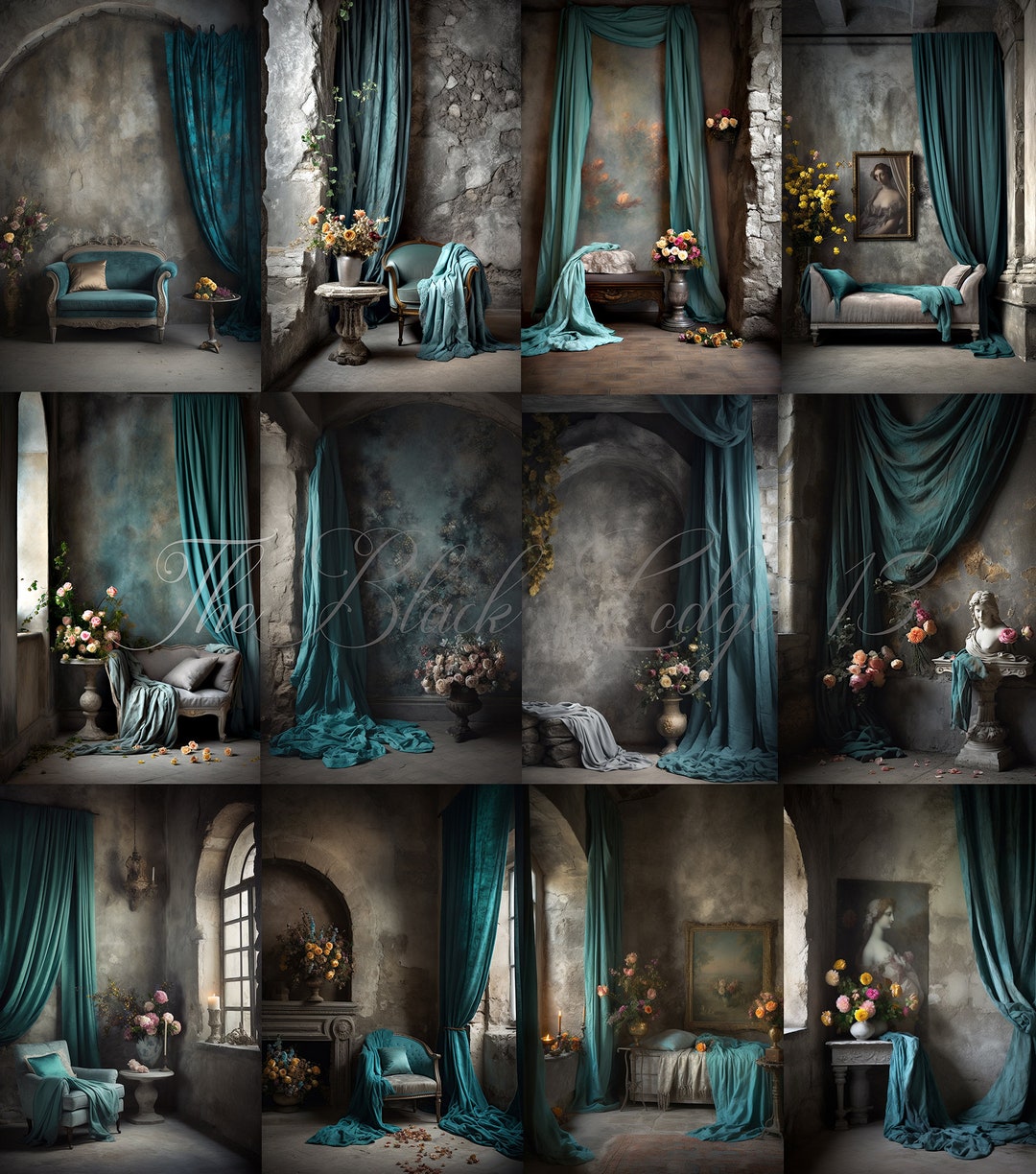 12 Teal Old Masters Set Backdrops - Digitally Painted Backgrounds for ...