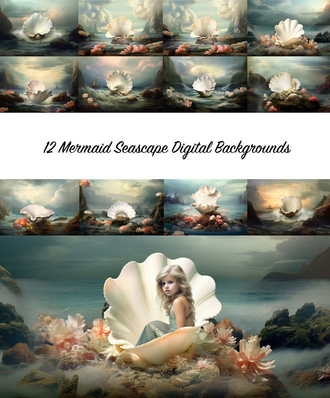12 Mermaid Seascapes Backgrounds Digital Backdrops - Etsy