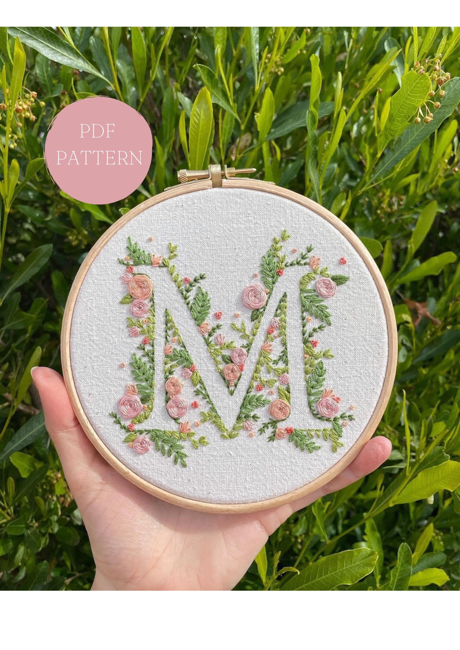 Floral ‘M’ Embroidery PDF Pattern - Etsy
