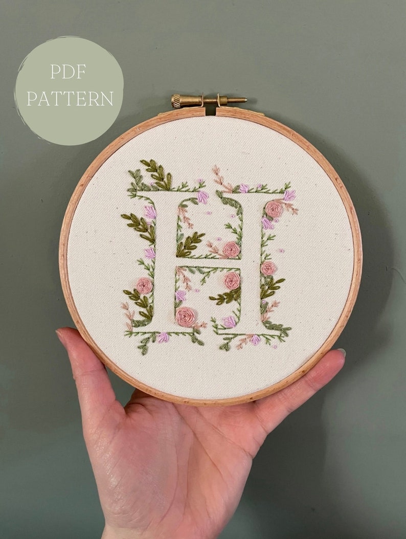 Pretty ‘H’ Embroidery PDF Pattern - Etsy