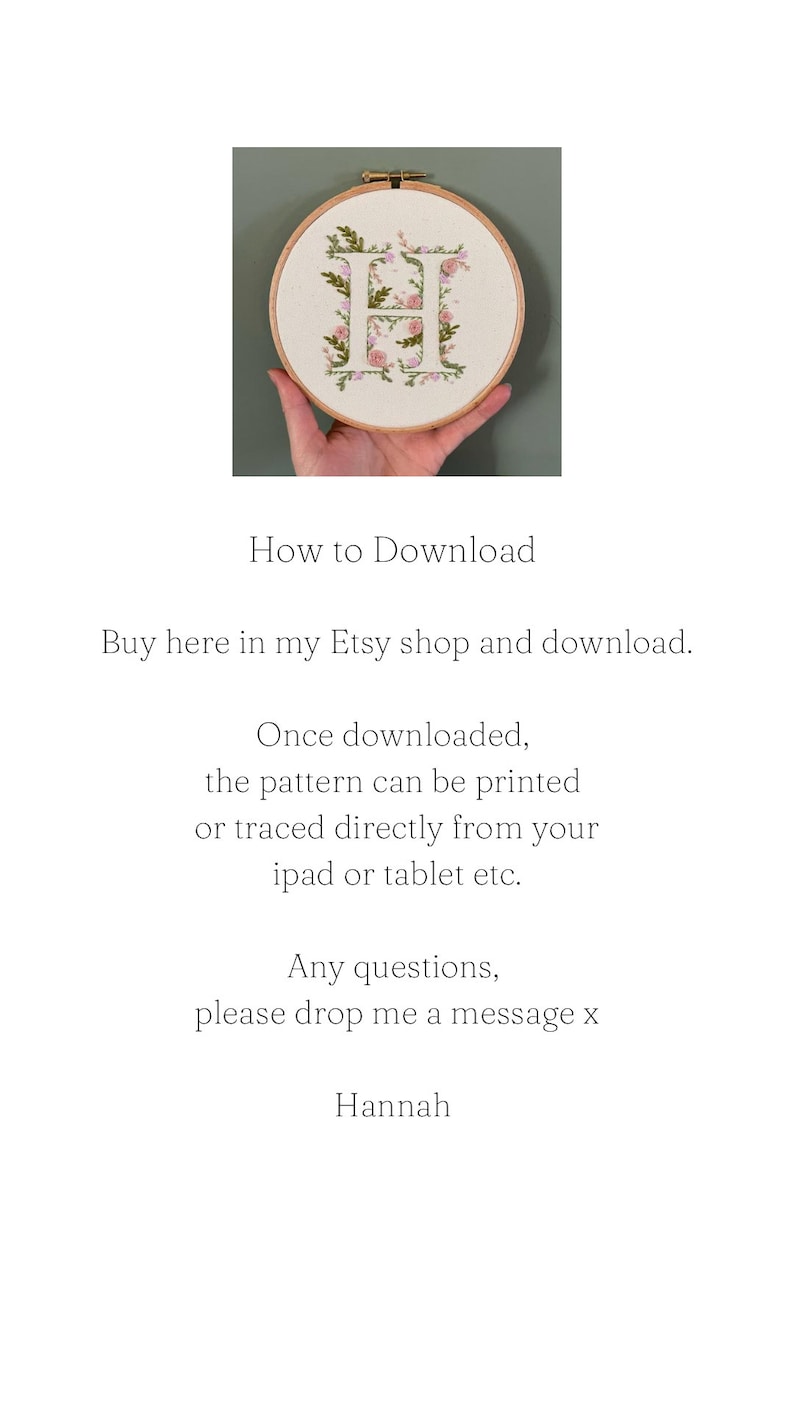 Pretty ‘H’ Embroidery PDF Pattern - Etsy