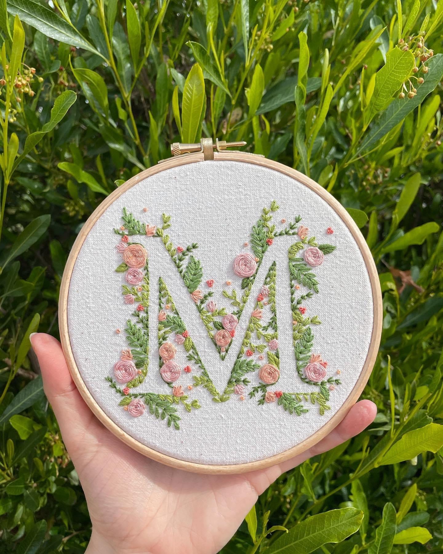 Floral ‘M’ Embroidery PDF Pattern - Etsy