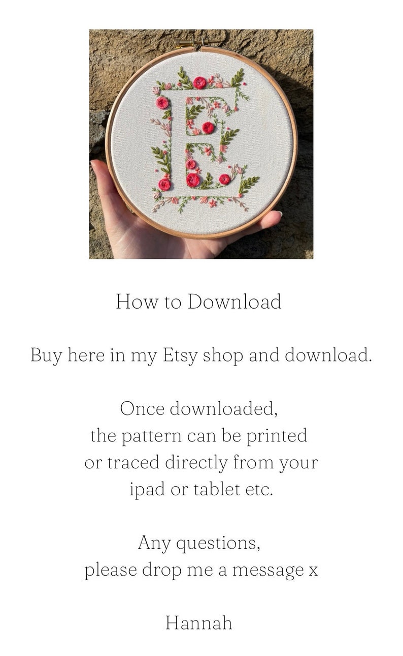 Beautiful ‘E’ Embroidery PDF Pattern - Etsy