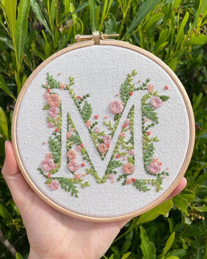 Floral ‘M’ Embroidery PDF Pattern - Etsy