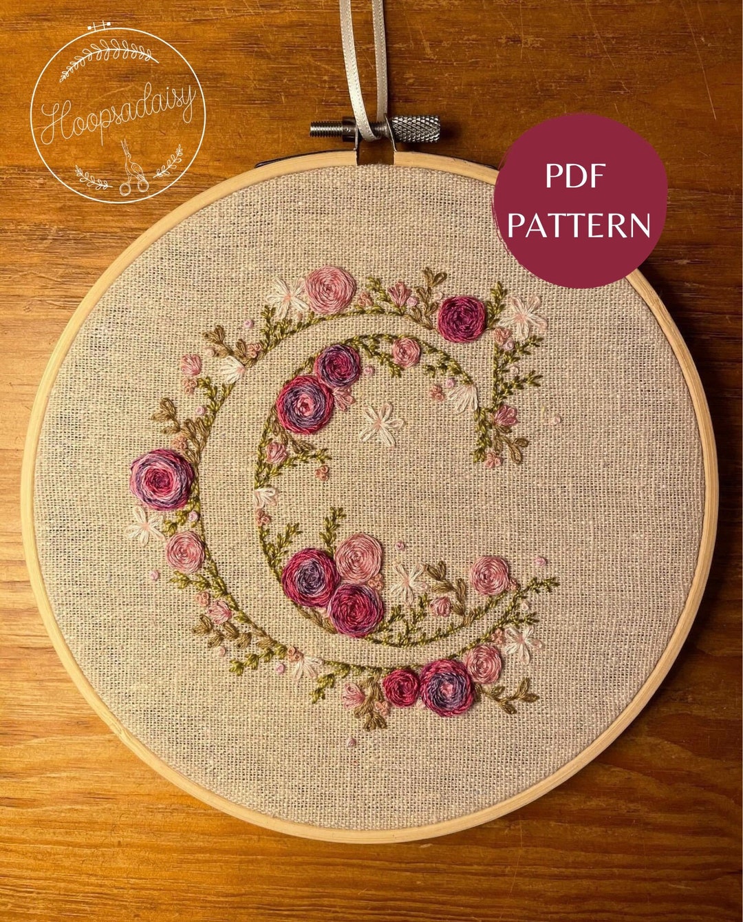 A Beautiful Floral Embroidery Pdf Pattern for the Letter ‘C’. - Etsy