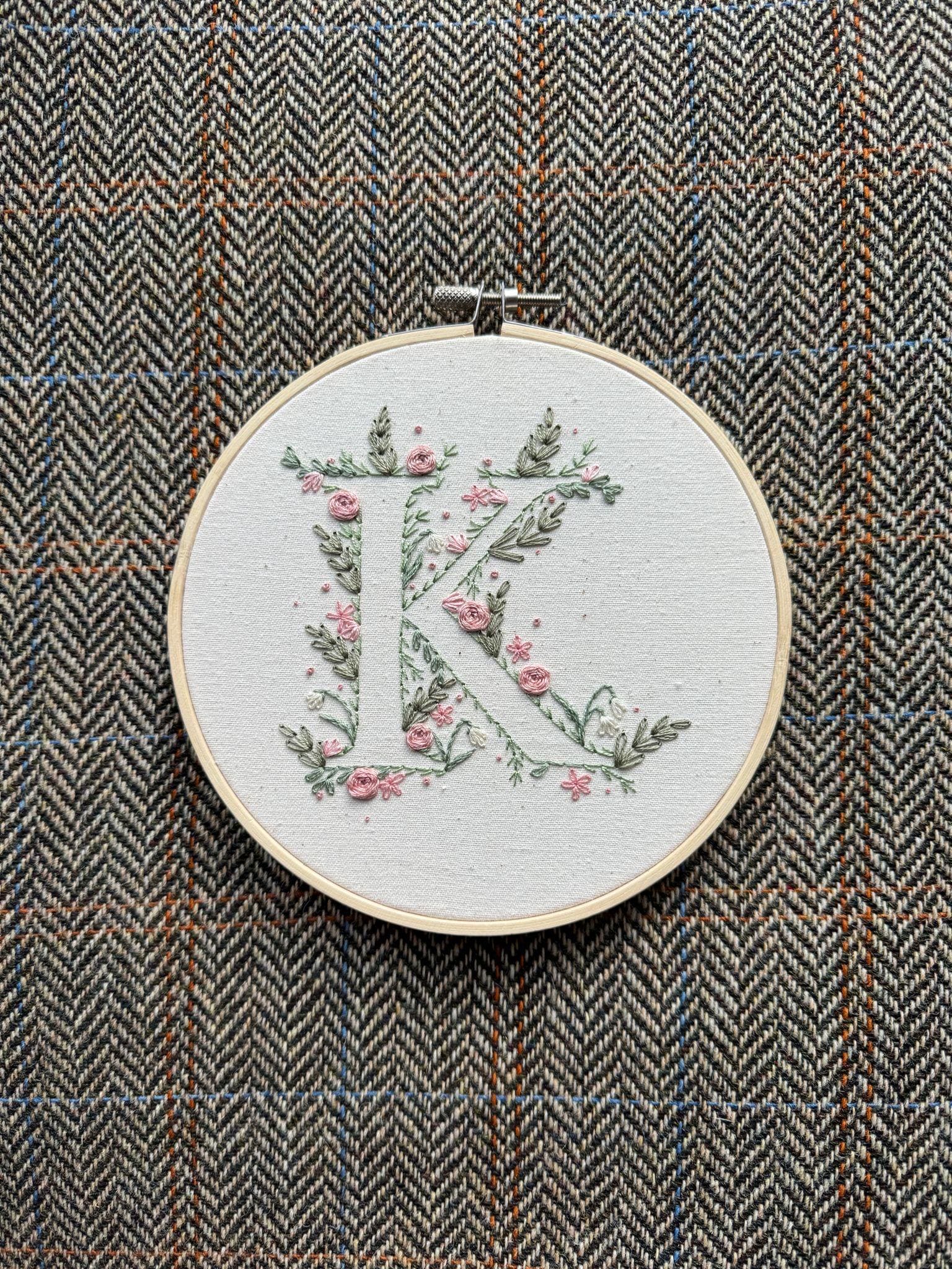 Floral 'K' Embroidery Pattern: Snowdrop Letter Design (PDF Pattern) - Etsy