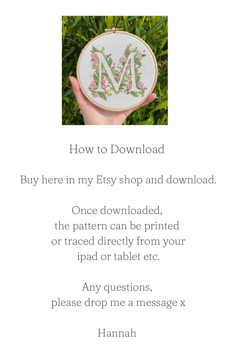 Floral ‘M’ Embroidery PDF Pattern - Etsy