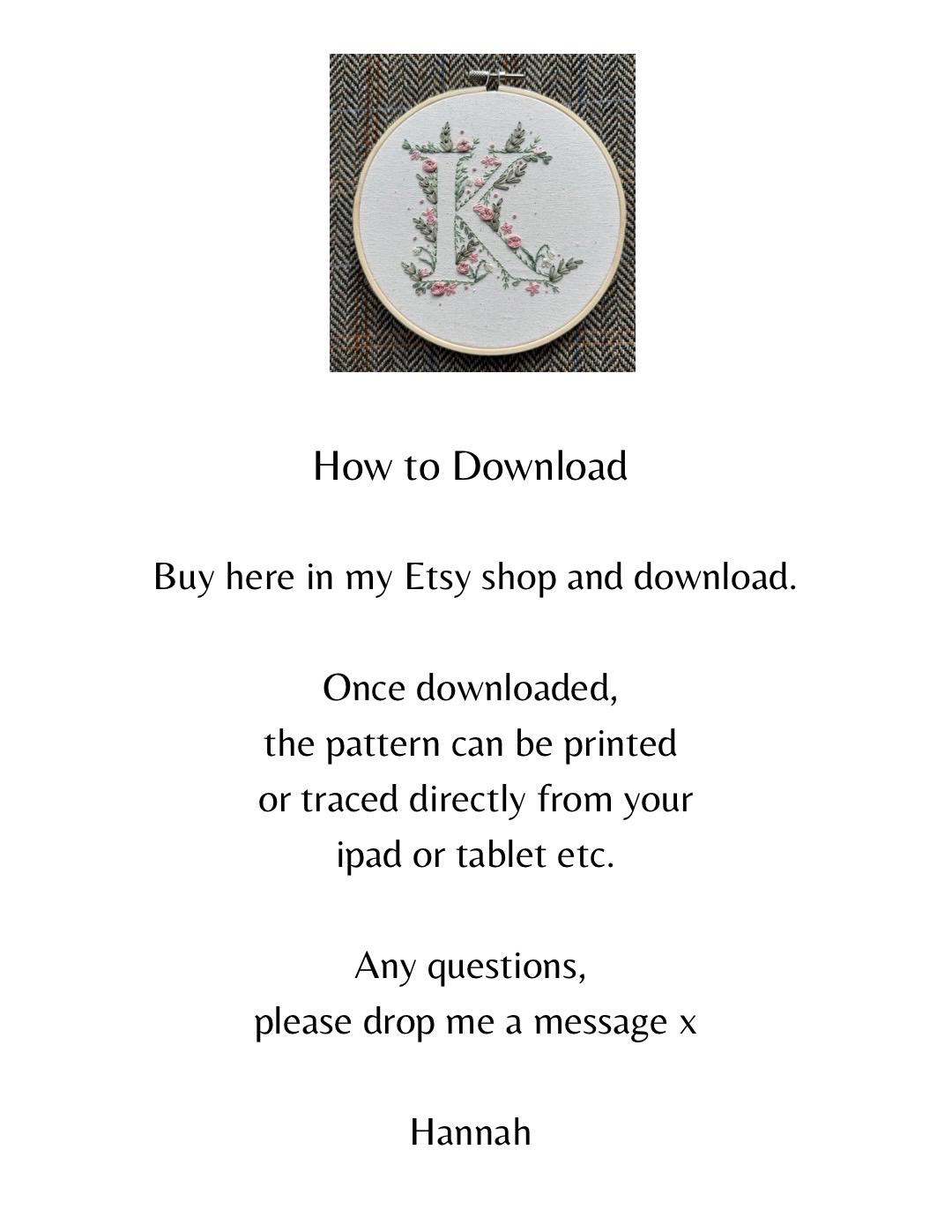Floral 'K' Embroidery Pattern: Snowdrop Letter Design (PDF Pattern) - Etsy