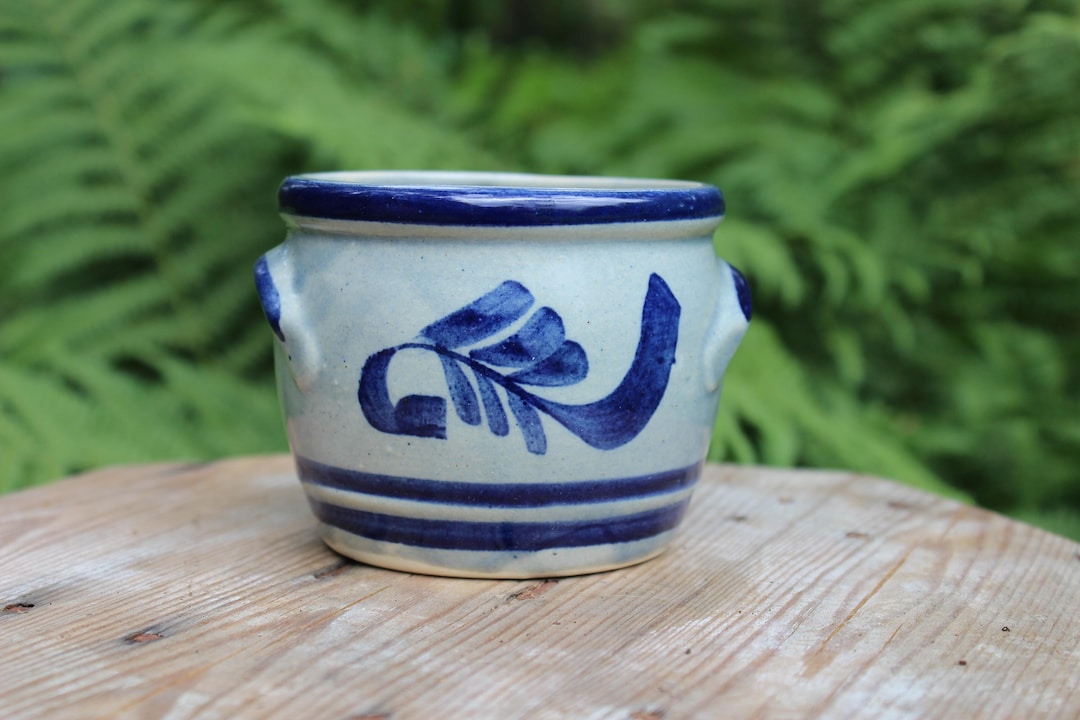 Old Stoneware Pot Lard Pot Hand-potted Cobalt Blue Décor Handle Pot Jar ...