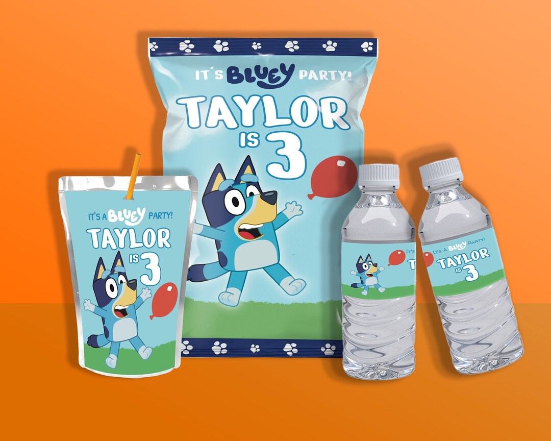 Personalized Blue Kids Birthday Party Bundle, Blue Dod Editable Wrapper ...