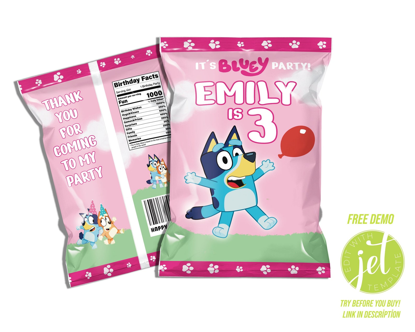 Editable Personalized Kids Blue Dog Birthday Party Bundle Kit, Labels ...