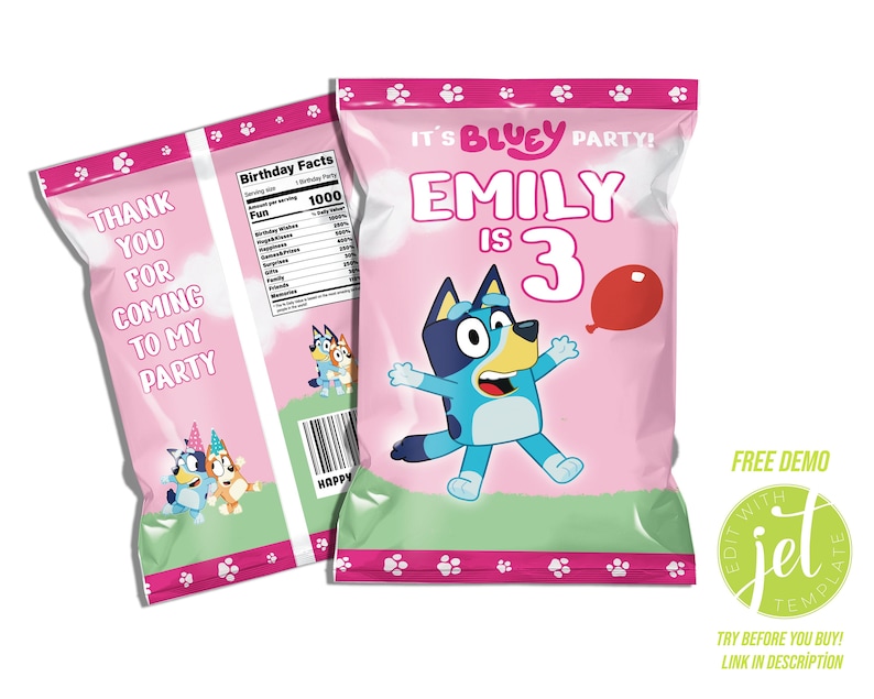 Editable Personalized Kids Blue Dog Birthday Party Bundle Kit, Labels ...