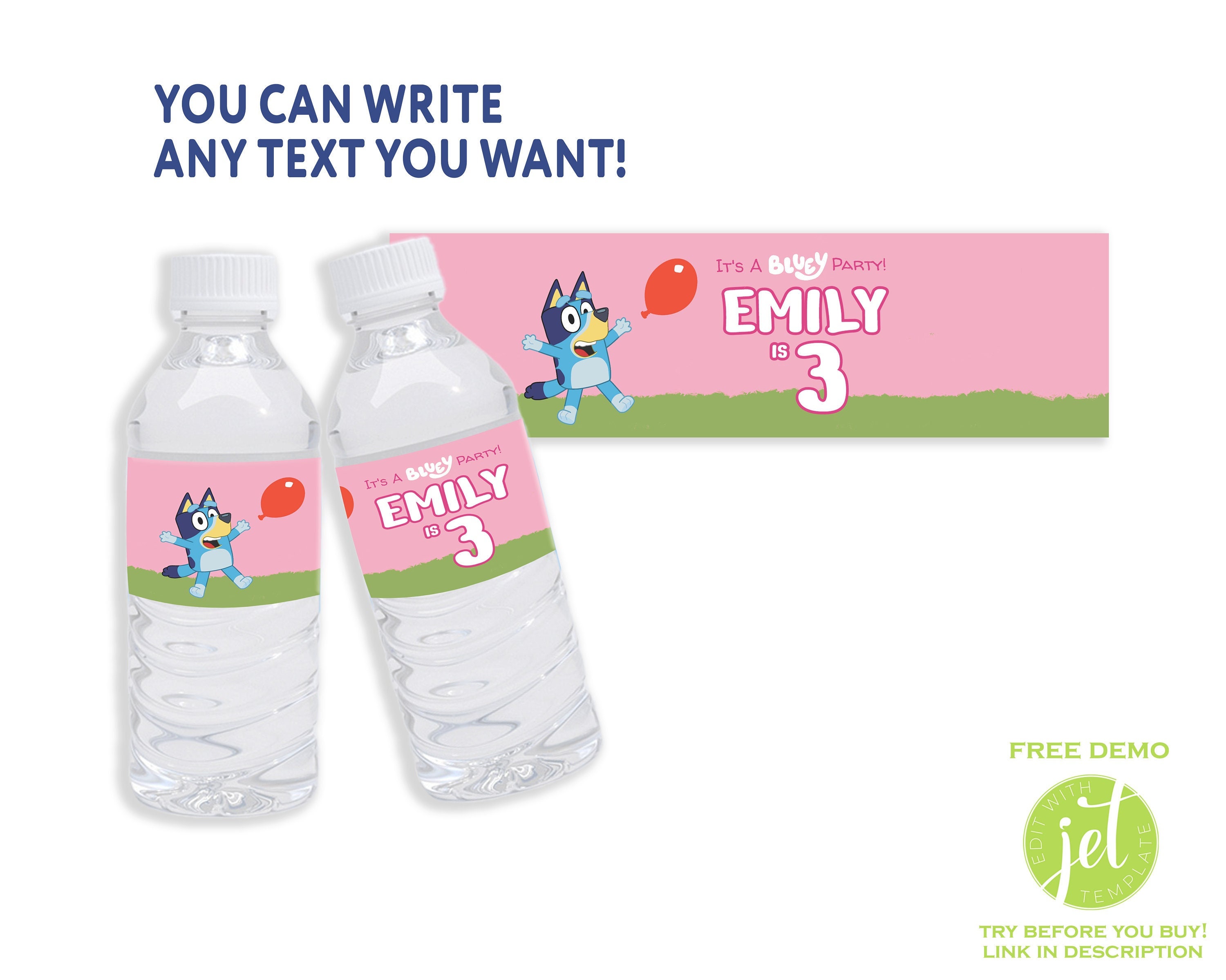 Editable Personalized Kids Blue Dog Birthday Party Bundle Kit, Labels ...