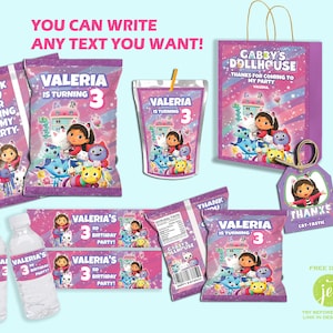 Editable 6 Pieces Gabby Dollhouse Girl Birthday Party Kit, Party Decor ...